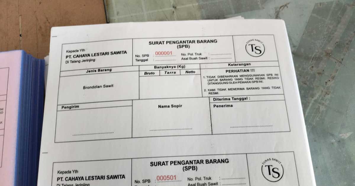 Cetak Surat Pengantar Barang TBS dan Berondolan Buah Sawit | Rayyan Meutuah Press